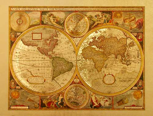 Kleine Historische Weltkarte 1651 in Gold- Aluminium Dufex ...