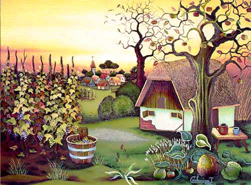 Herbst auf dem Bauernhof, Ivo Cenkovcan Alu Bild 16x21 cm