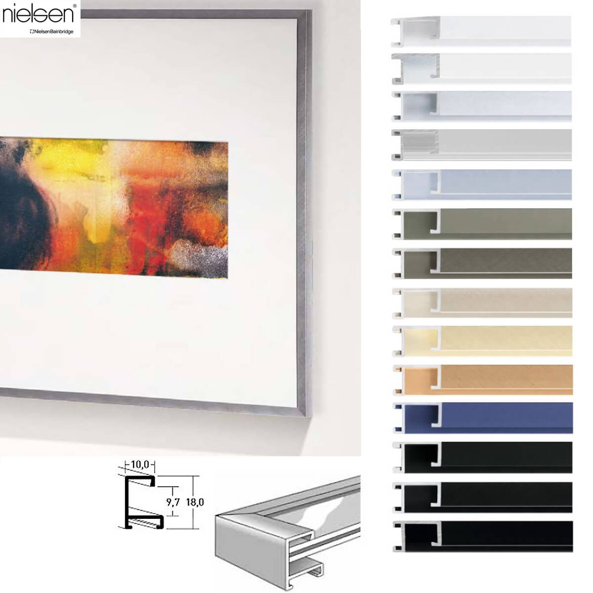 Nielsen Alu-Bilderrahmen 60x90 cm, Profil 10 mm - 14 Farben
