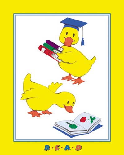Zwei gelbe Entchen mit Bücher - Poster 20x25 cm Einzelstück | Fantastic ...